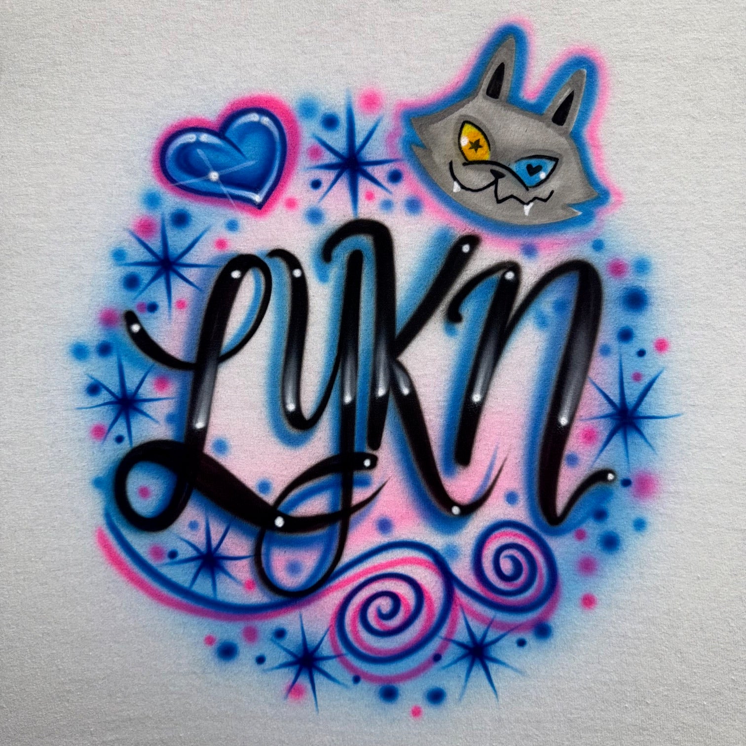 LYKN x LYKYOU T-POP Airbrushed Shirt – Wolf Dog Mascot with Heart & Sw ...